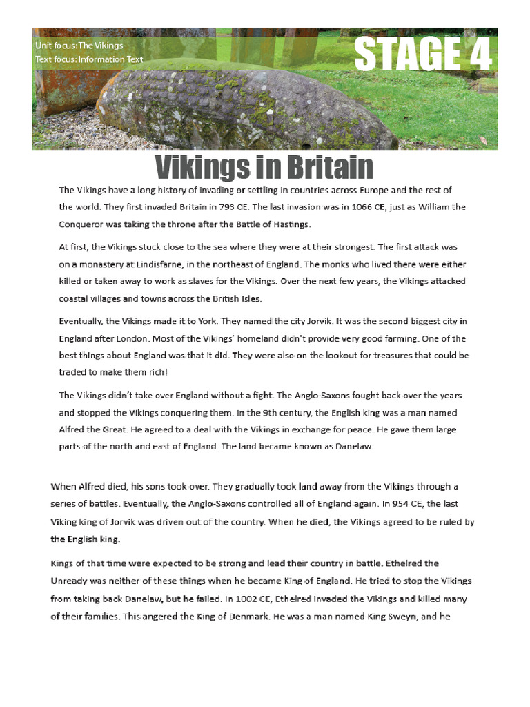 Reading Comprehension Vikings in Britain (Monday) | PDF