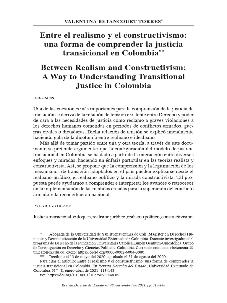 Justicia Transicional en Colombia: Realismo y Constructivismo | PDF ...
