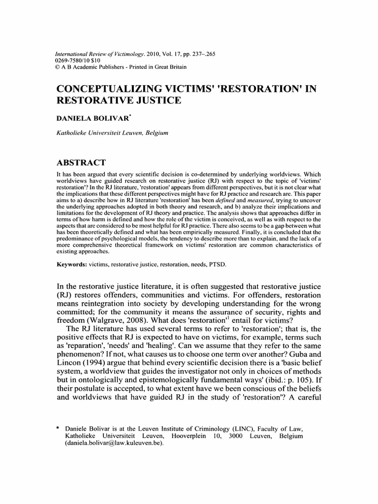 Conceptualizing Victims' 'Restoration' in | PDF | Empowerment ...