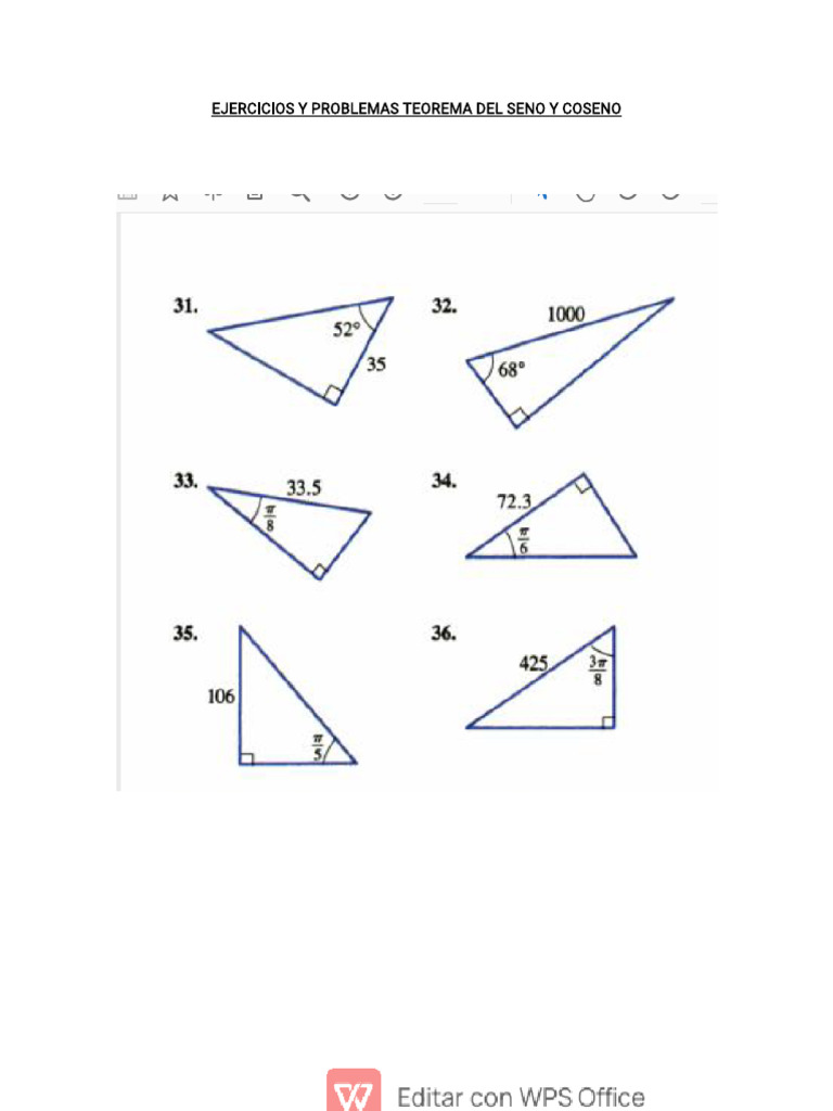 Ejercicios y Problemas Teorema Del Seno y Coseno | PDF