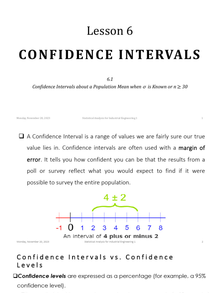Lesson 6 Confidence Interval Part 1 | PDF | Statistics | Confidence ...