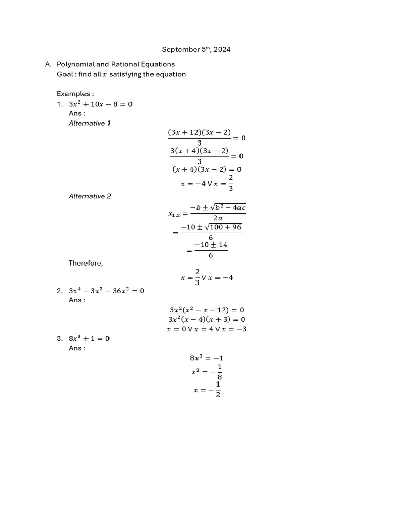 Polynomial and Rational Equations Guide | PDF | Polynomial | Factorization
