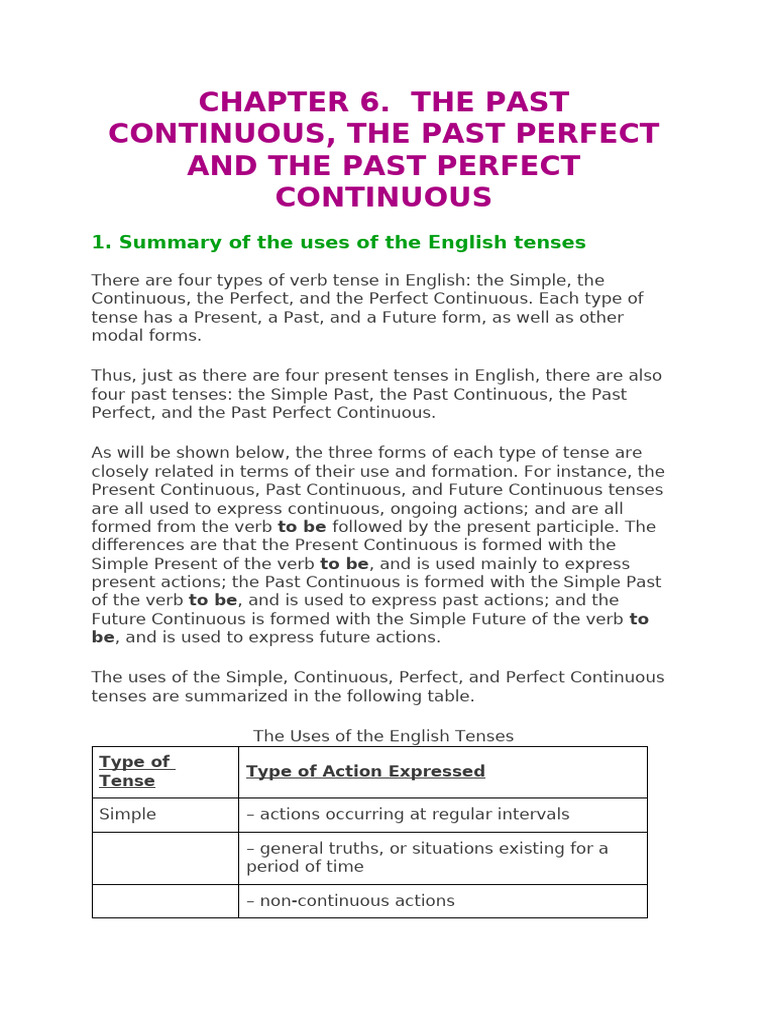 Past Continuous and Perfect Tenses Guide | PDF | Perfect (Grammar ...