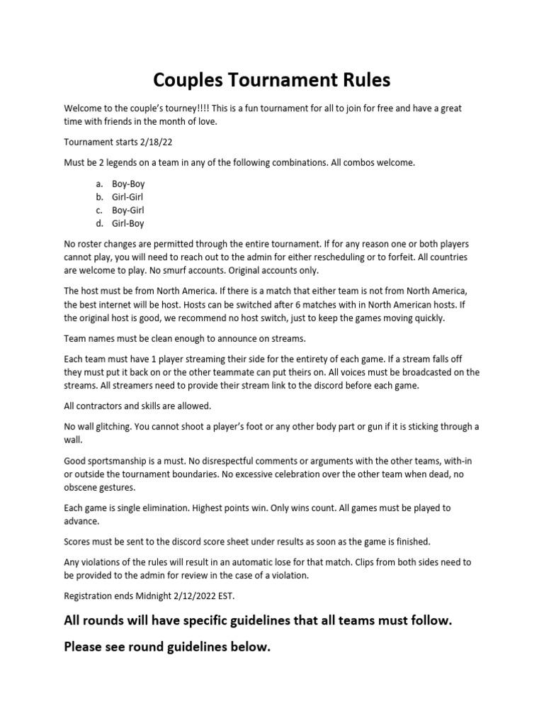 Couples Tournament Rules | PDF | Sports