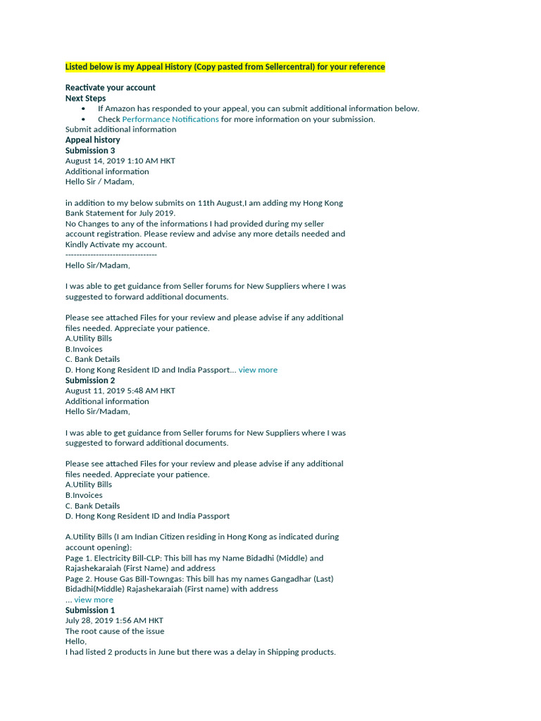 Appeal History - Reactivate Your Account | PDF