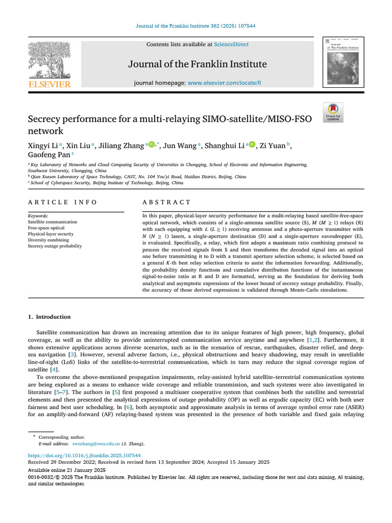 Secrecy performance for a multi-relaying SIMO-satellite MISO-FSO | PDF | Function (Mathematics ...