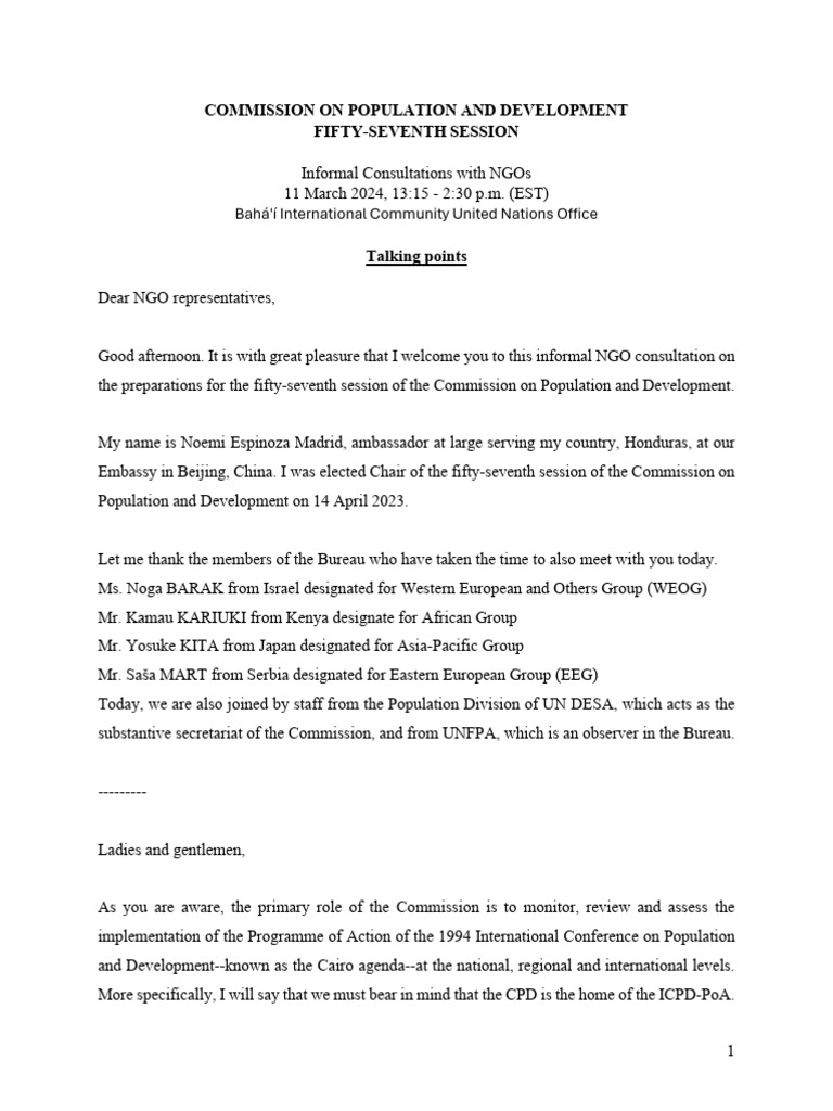 Undesa PD 2024 Cpd57 Consultationswithngos Chair Statement | PDF ...