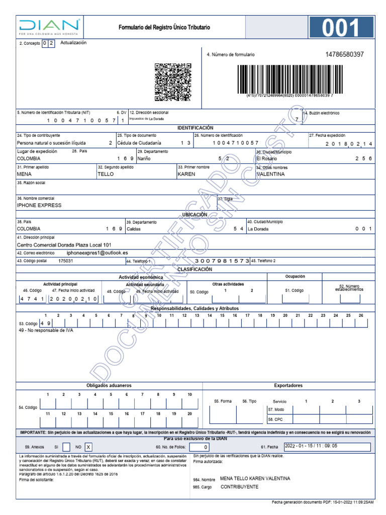 RUT IPHONE EXPRESS - CÉDULA KAREN MENA | PDF