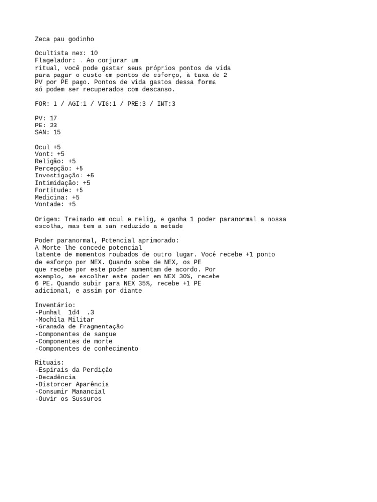 Ficha Zeca Nex 10 | PDF