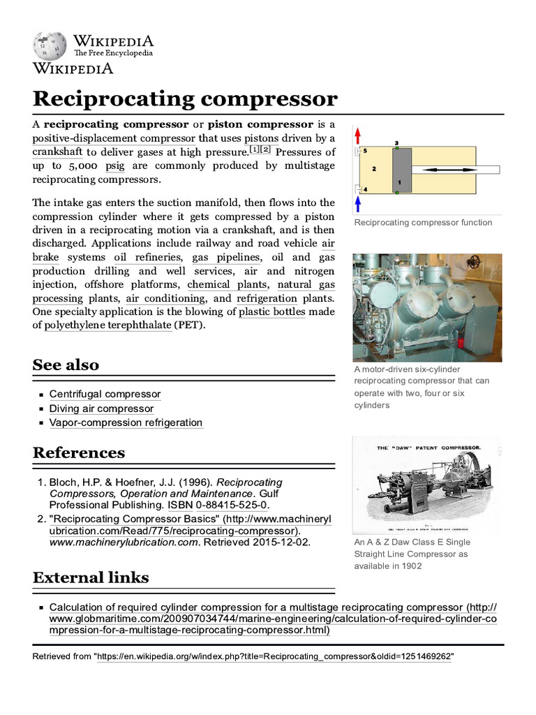 Reciprocating Compressor - Wikipedia | PDF