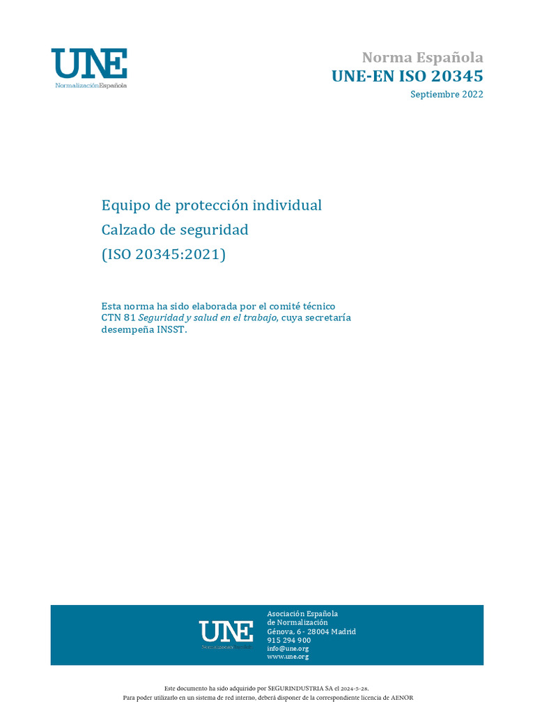 Norma UNE-EN ISO 20345:2022 Calzado | PDF | Estandarización ...
