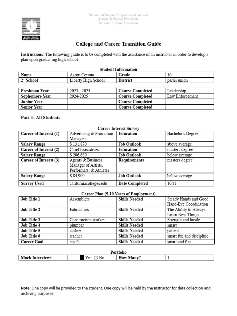 College and Career Transition Guide | PDF | Learning
