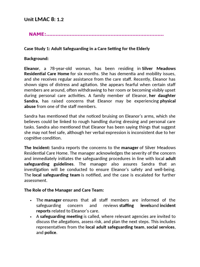 Case Study 1 - LMAC 8A Safeguarding | PDF | Dementia | Psychology