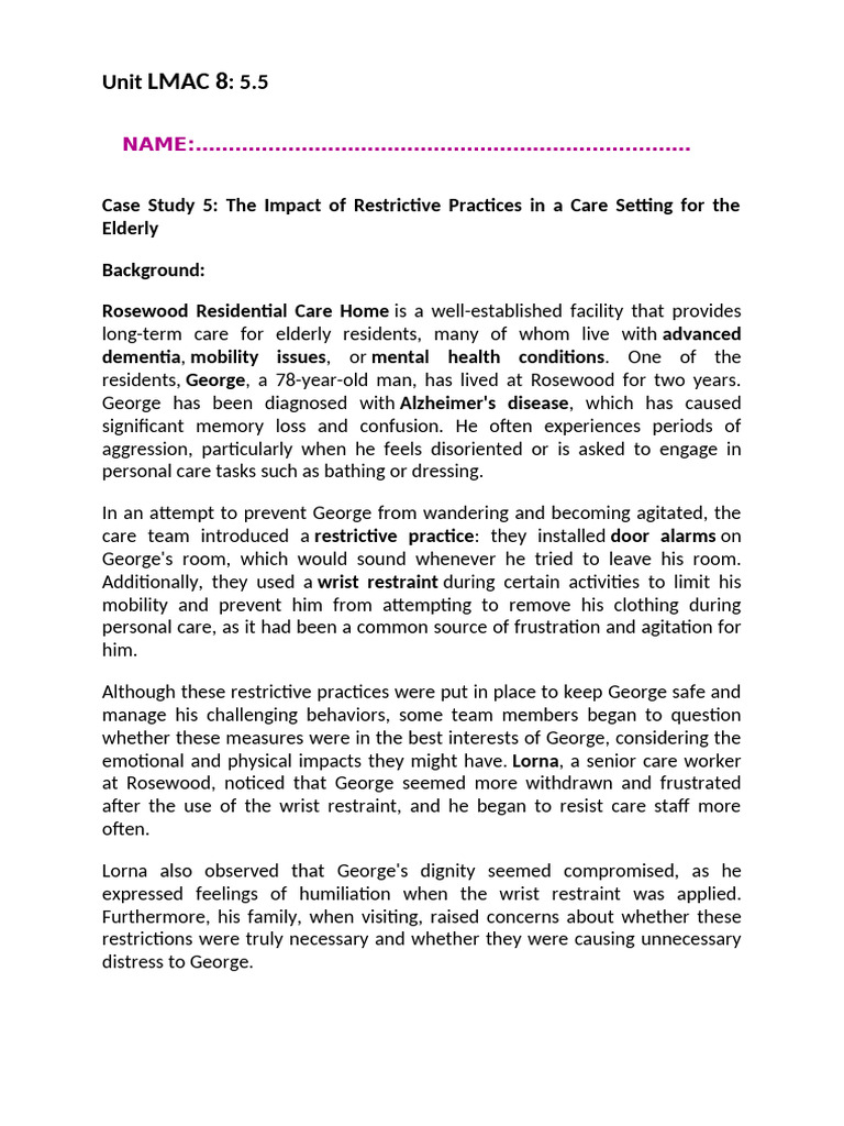 Case Study 5 - LMAC 8A Safeguarding | PDF | Dementia | Psychology
