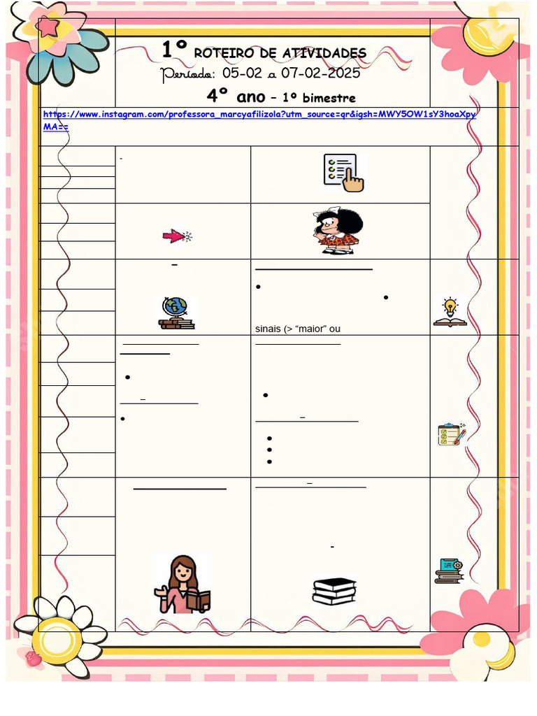 4º ANO 1º - ROTEIRO SEMANAL DE 05-02 A 07-02-2025 MARCYA FILIZOLA | PDF ...