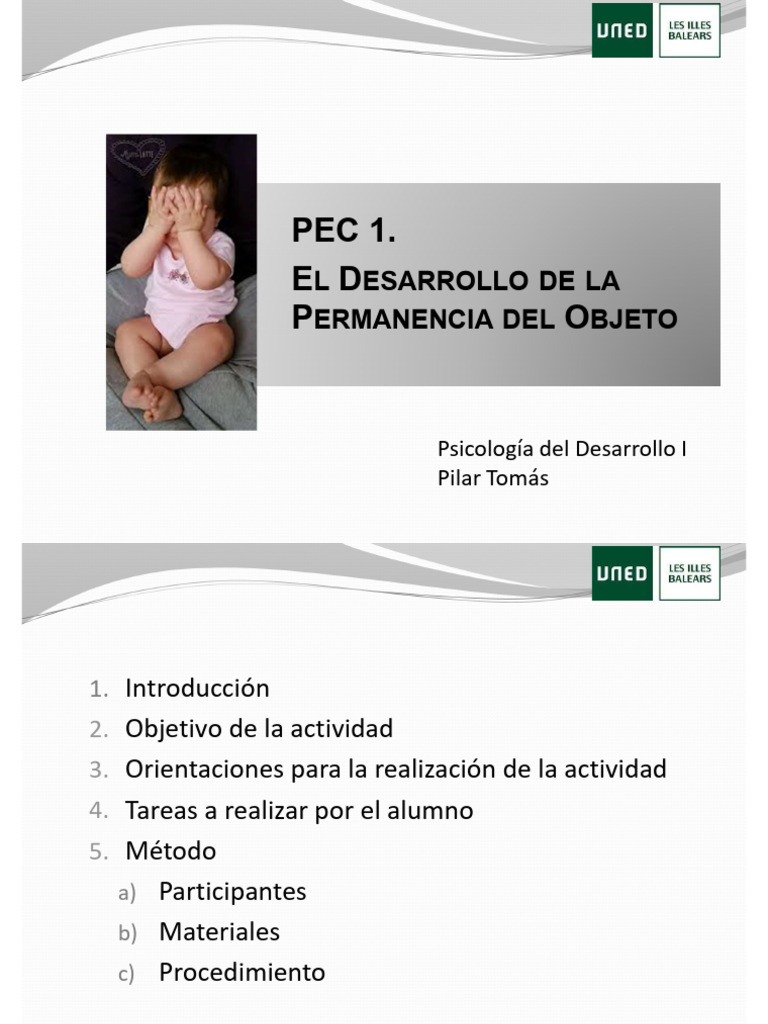 DES. PEC 1. El Desarrollo de La Permanencia Del Objeto | PDF | Percepción | Sicología