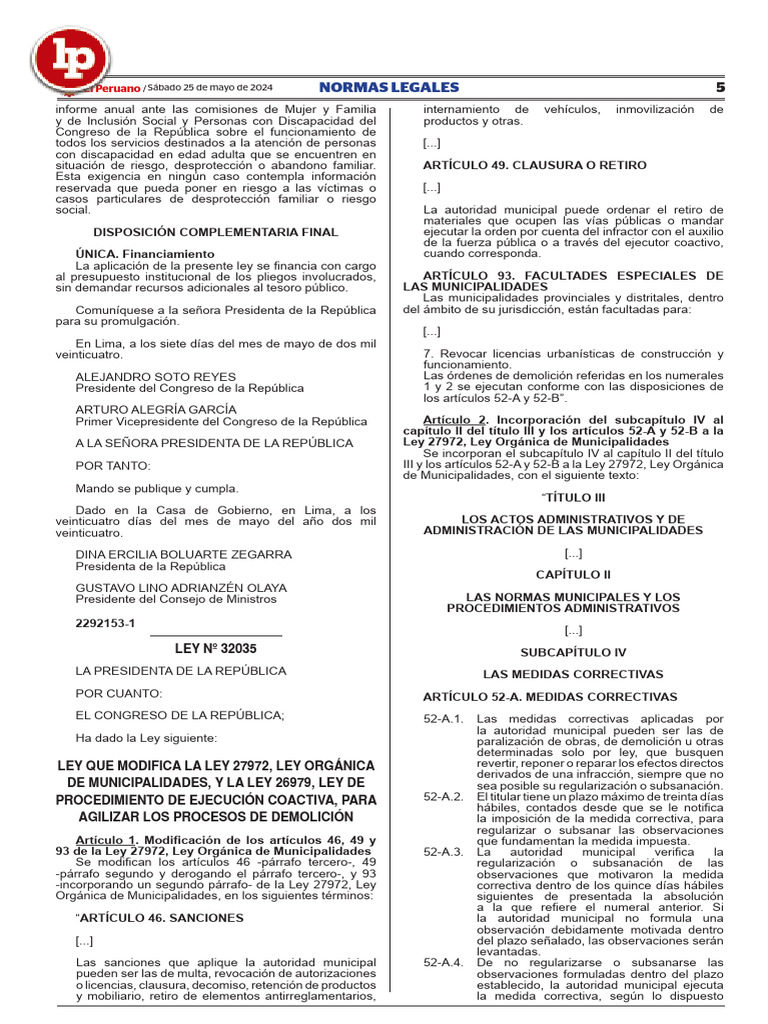 Modificaciones a la Ley N° 32035 | PDF | Gobierno | Justicia
