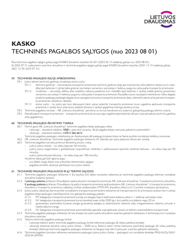 Kasko_Technines_Pagalbos_salygos_2023_08 | PDF