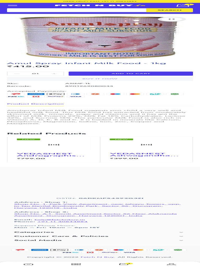 Amul Spray Infant Milk Food - 1kg - Fetch N Buy | PDF | Milk | Foods