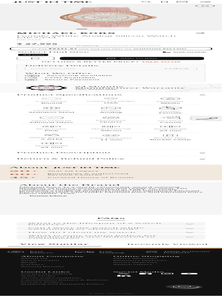 Female White Analog Silicon Watch MK7334 - Just in Time | PDF