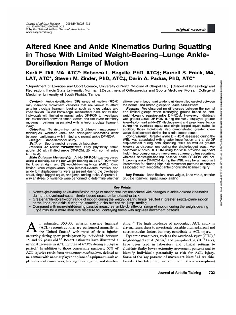 Altered Knee and Ankle Kinematics During Squatting in Those With ...