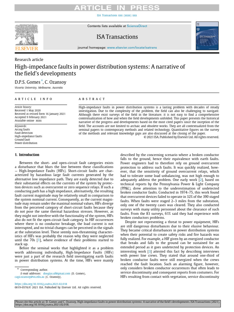 ISA Transactions: D.P.S. Gomes, C. Ozansoy | PDF | Wavelet | Spectral Density