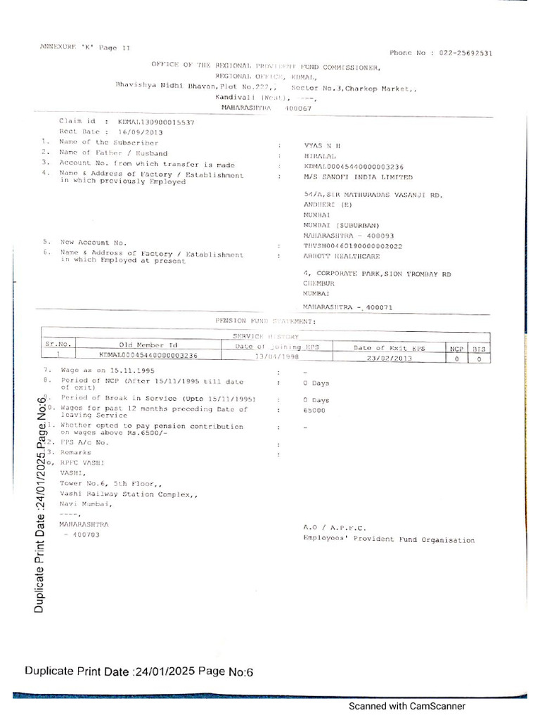 Pension Annexure K of Vilas Hegde | PDF