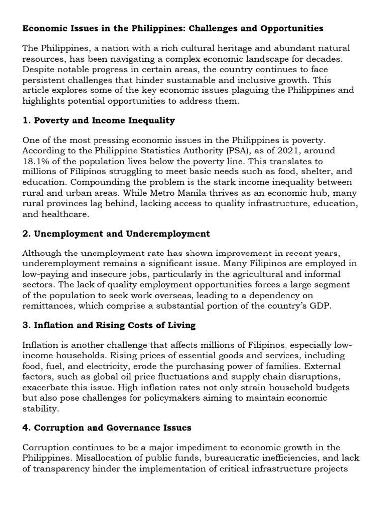 Economic Issues in The Philippines | PDF | Cost Of Living | Poverty ...