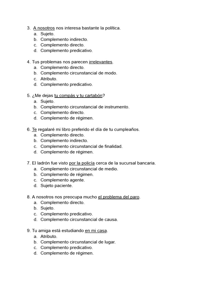 EJERCICIOS: Complementos Del Verbo en La Oración Simple - PDF 2 | PDF