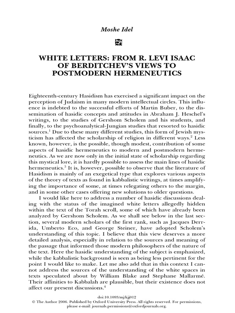 Idel, Moshe - White Letters, (2006) 26 Mod Judaism 169 | PDF | Kabbalah ...