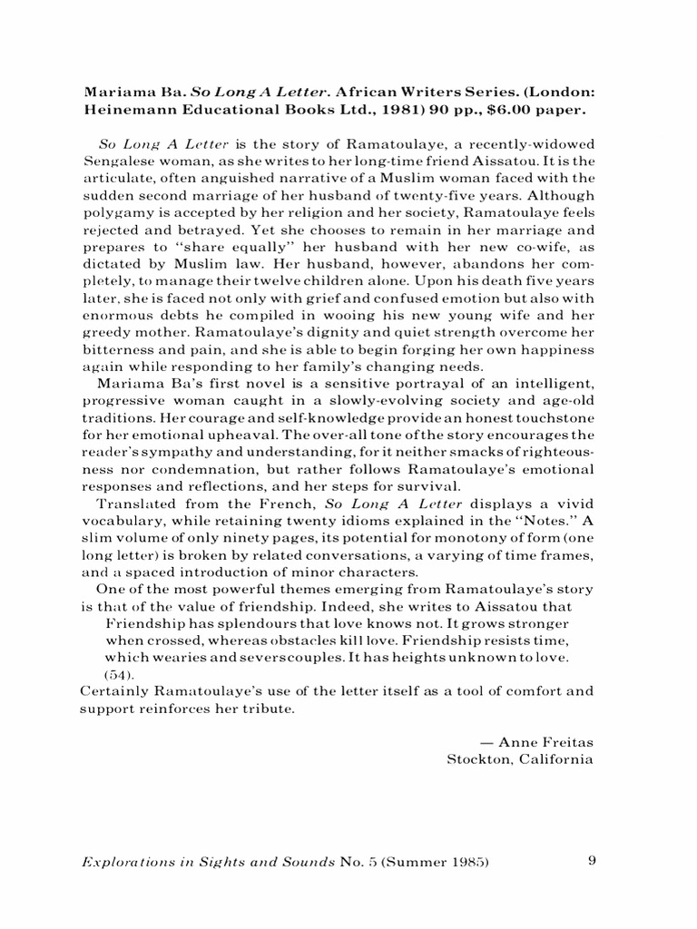 Ramatoulaye's Journey in So Long A Letter | PDF