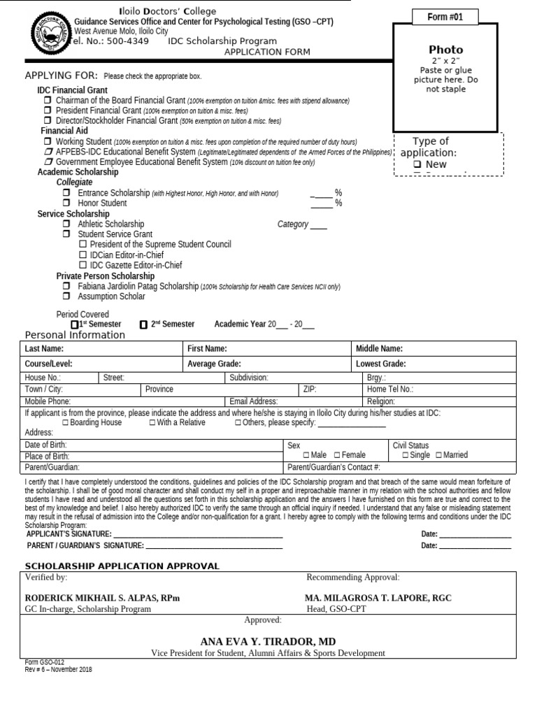 IDC Scholarship Application Form | PDF