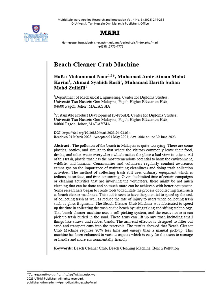 Beach Cleaner Crab Machine Innovation | PDF | Waste | Beach
