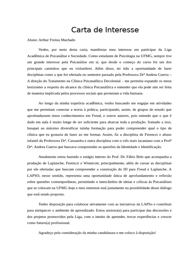 Carta de Interesse - LAPSO | PDF