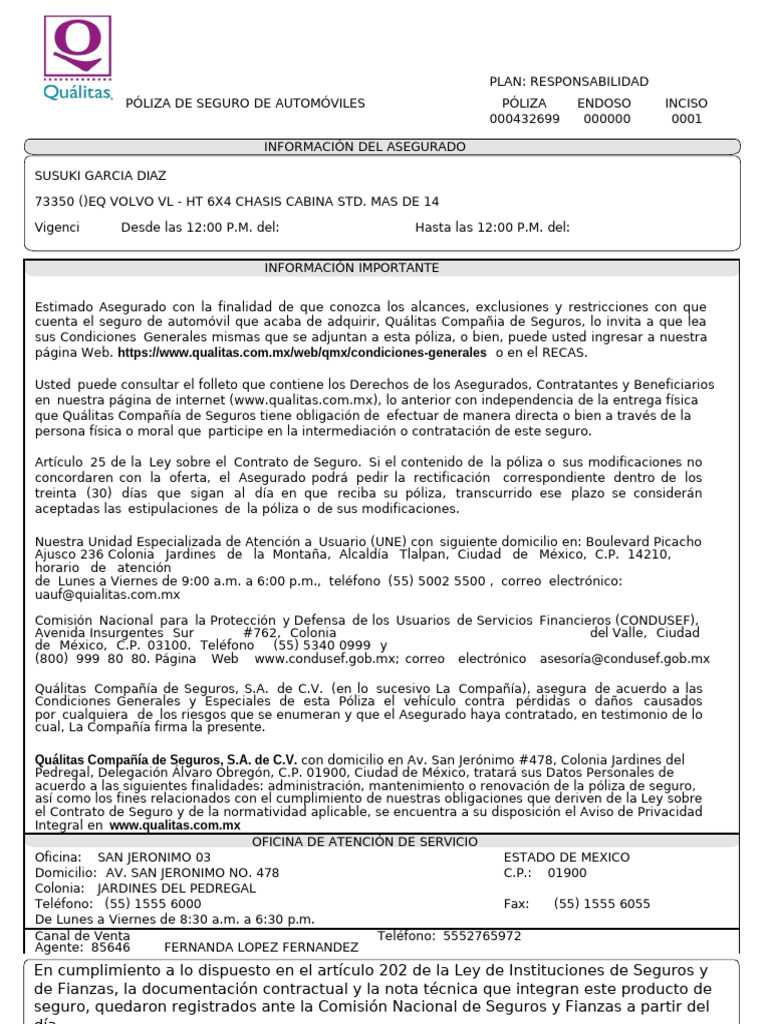 Póliza de Seguro de Auto Quálitas | PDF | Póliza de seguros | Seguro