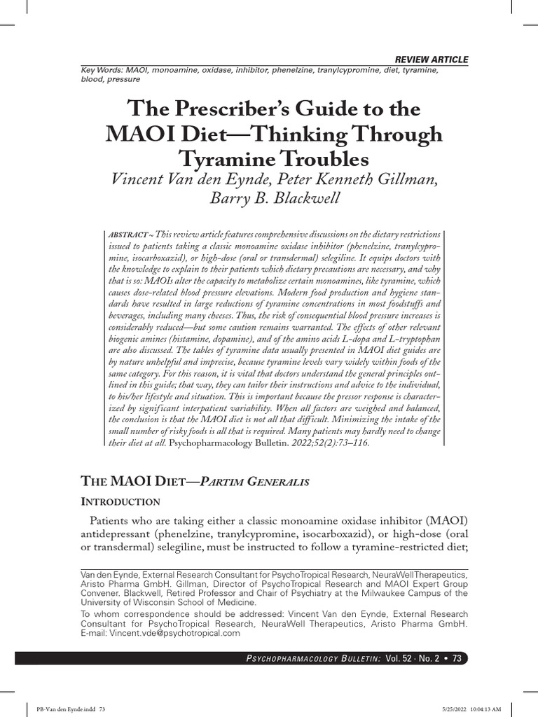 MAOI Diet Guidelines for Patients | PDF
