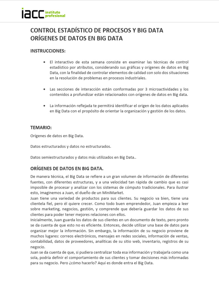 Orígenes de Datos en Big Data y Control Estadístico | PDF | Datos | Big Data