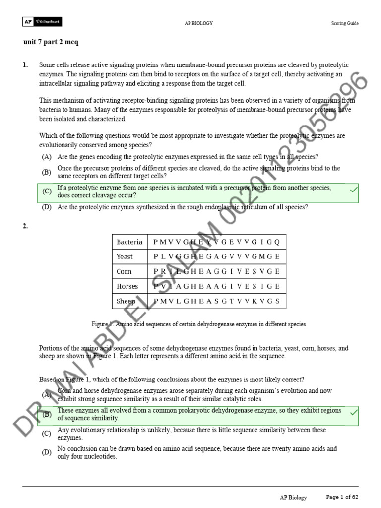 AP Natural Selection (2) Answers DR MAI ABD EL SALAM | PDF ...