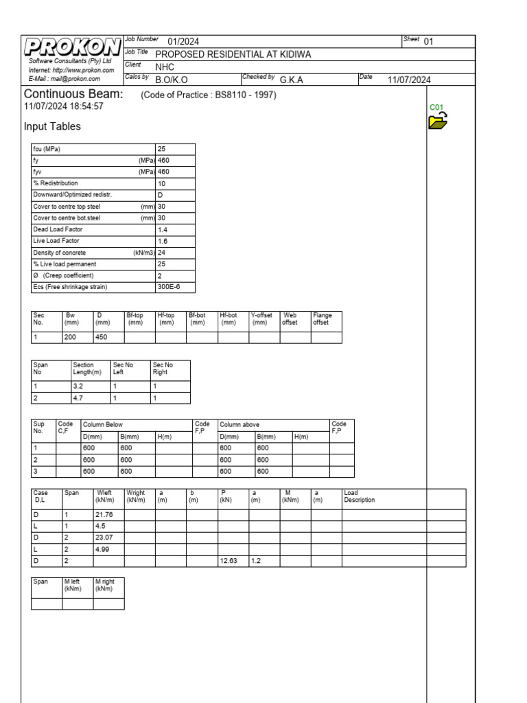 KIDIWA BEAM PART OF PROKON ANALYSIS CORRECTION FULL DOCUMENT | PDF | Bending | Beam (Structure)