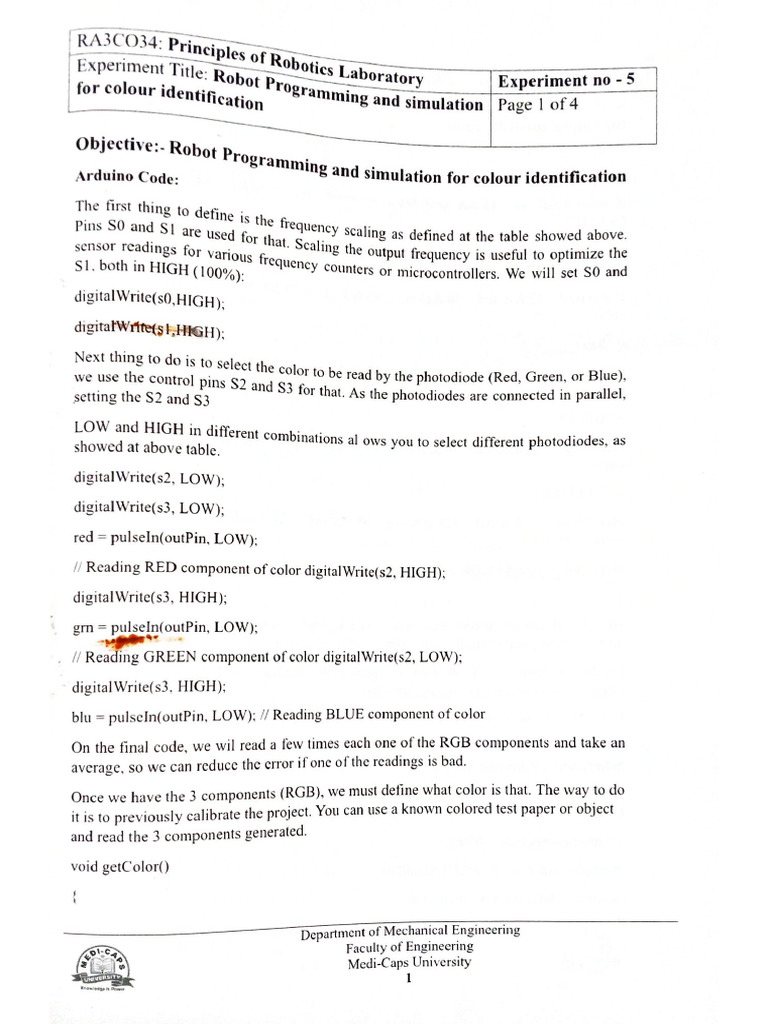 POR-6 (Robot Programing and Simulation For Color Identification) | PDF