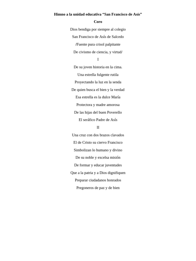 Himno del Colegio San Francisco de Asís | PDF