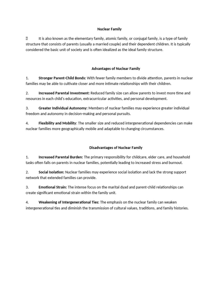 Advantages and Disadvantages of Nuclear Families | PDF