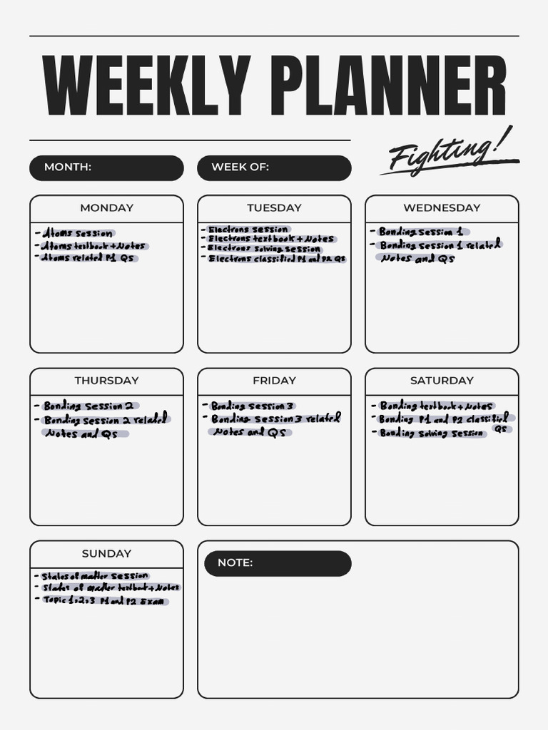 Chemistry Weekly Plan | PDF