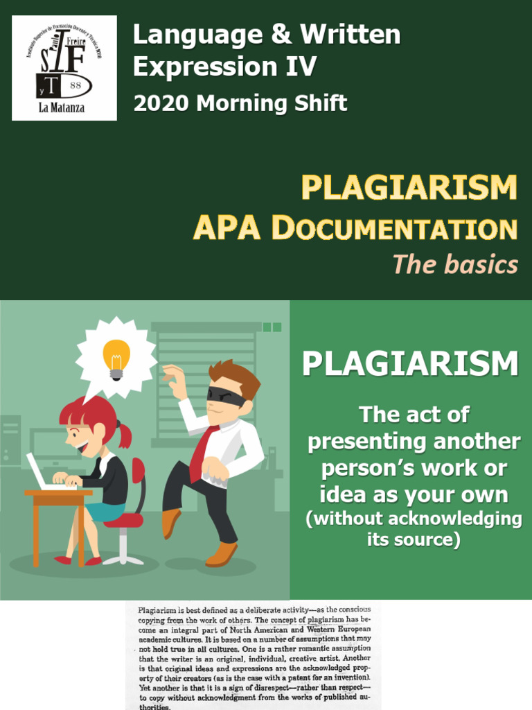 LWEIV Plagiarism APA Documentation The Basics | PDF | Apa Style | Plagiarism