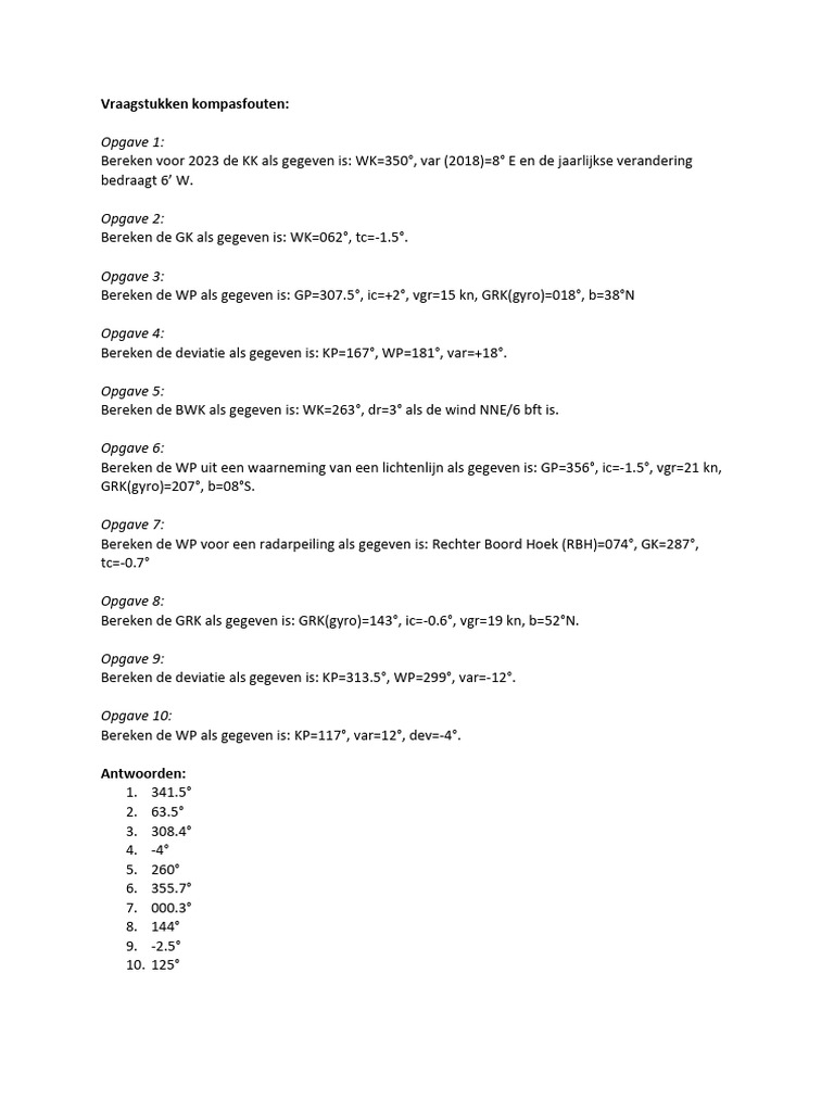 Kompasfouten Berekeningen Oefenen | PDF