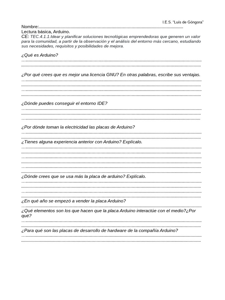 Ficha Arduino Lect | PDF | Arduino | Informática
