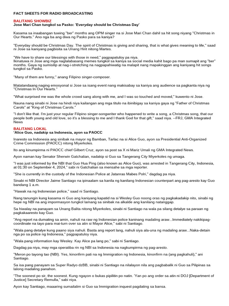 Fact Sheet For Filipino Radio Broadcasting | PDF