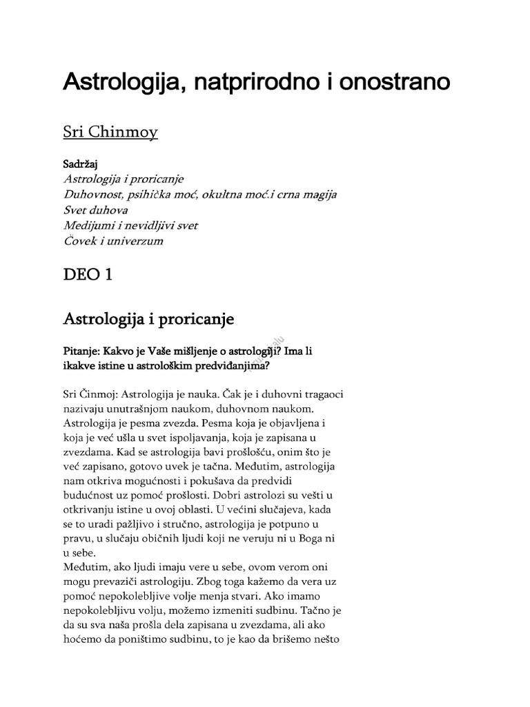 Sri Chinmoy-Astrologija, Natprirodno I Onostrano | PDF