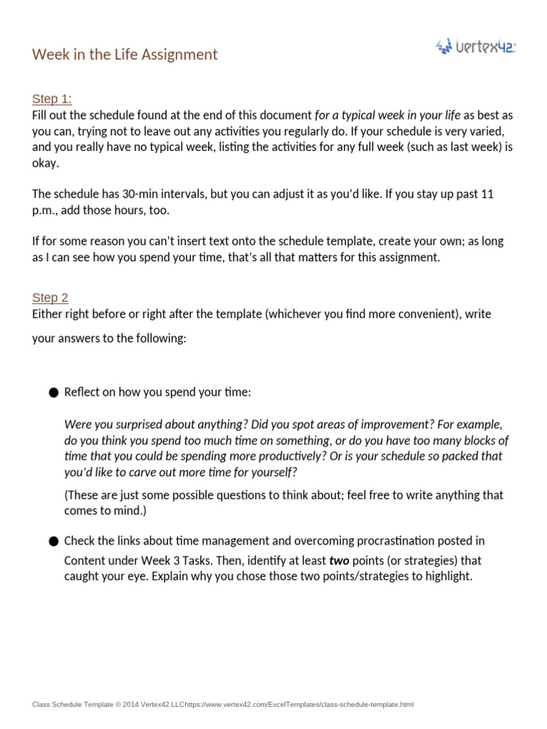 Week in The Life Assignment Template | PDF | Sleep | Psychological Concepts