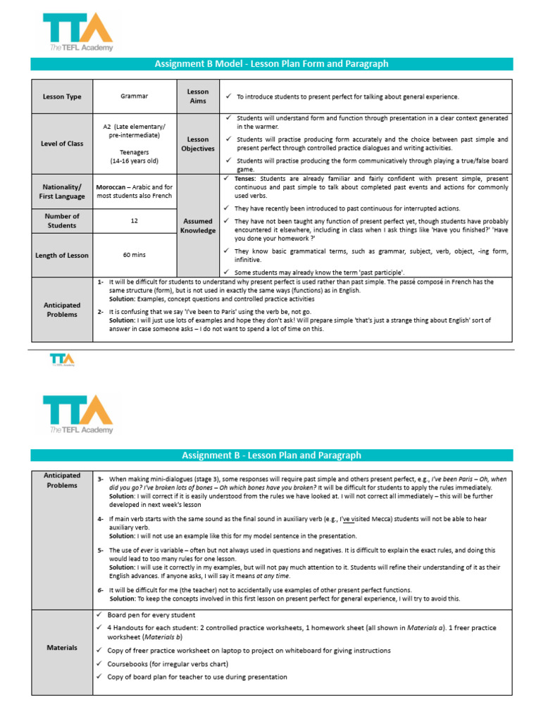 Model 2. Lesson Plan Form and Paragraph | PDF | Linguistics | Grammar